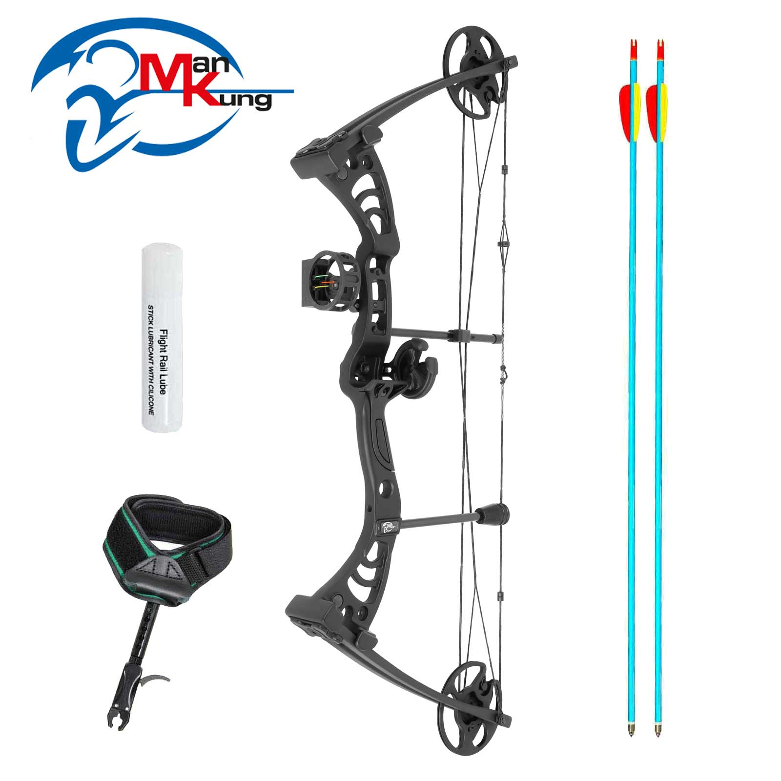 SET: Man Kung Compoundbogen Aurora Schwarz 19-29" / 29-55 lbs Rechtsh