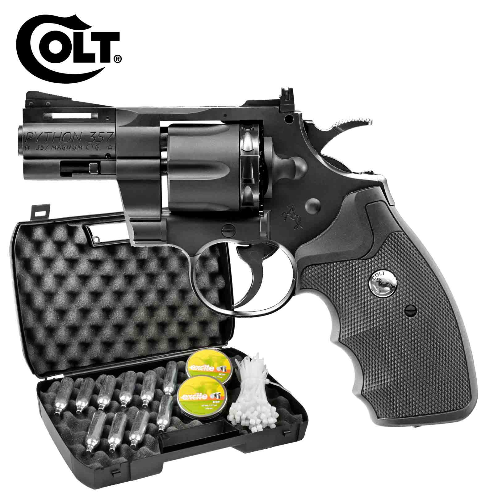 Koffer + Colt Python 2,5" Lauflänge 4,5 mm Diabolos / Stahl BB Co2 Re