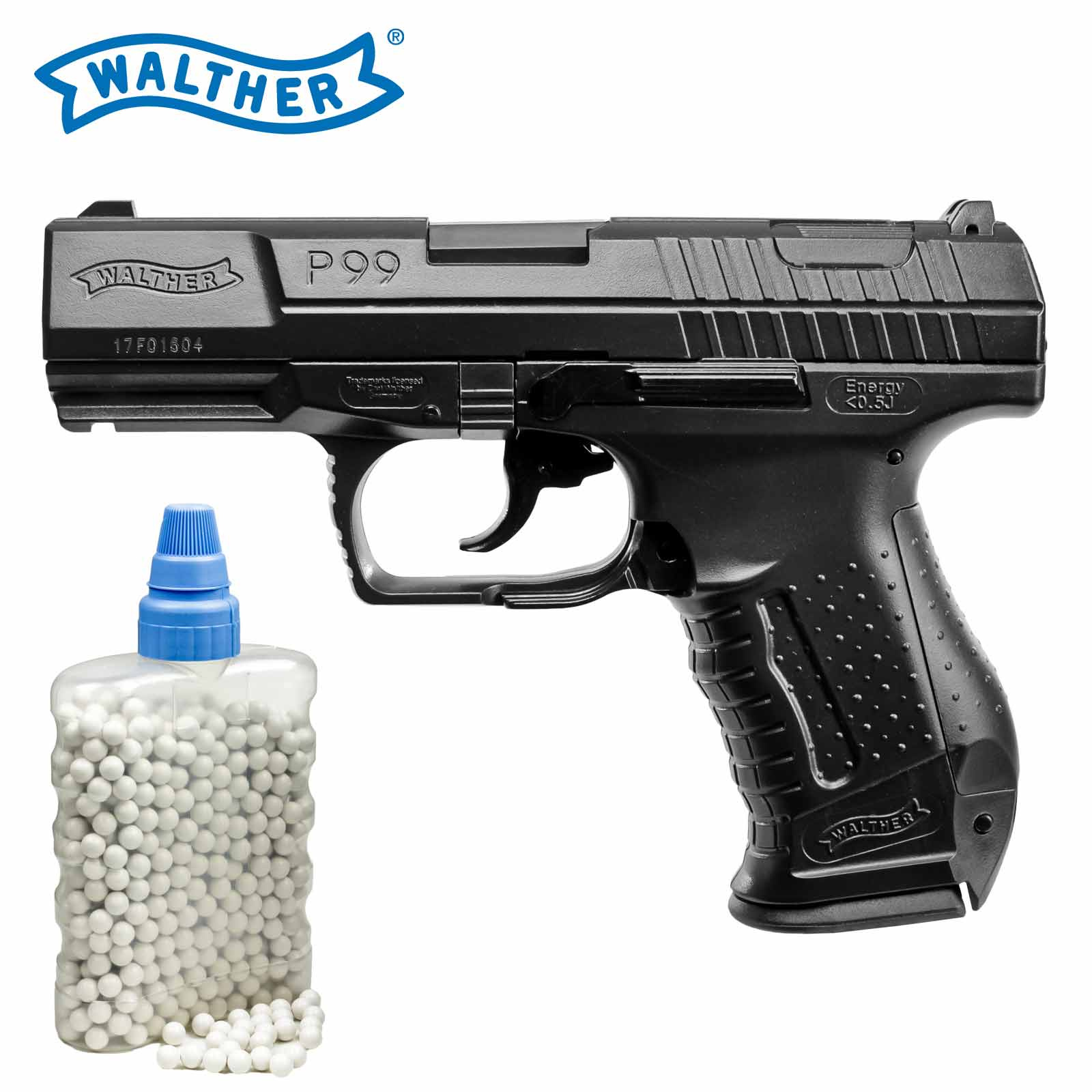 SET Walther P99 Schwarz Federdruck Softair-Pistole 6 mm BB (P14) + 80