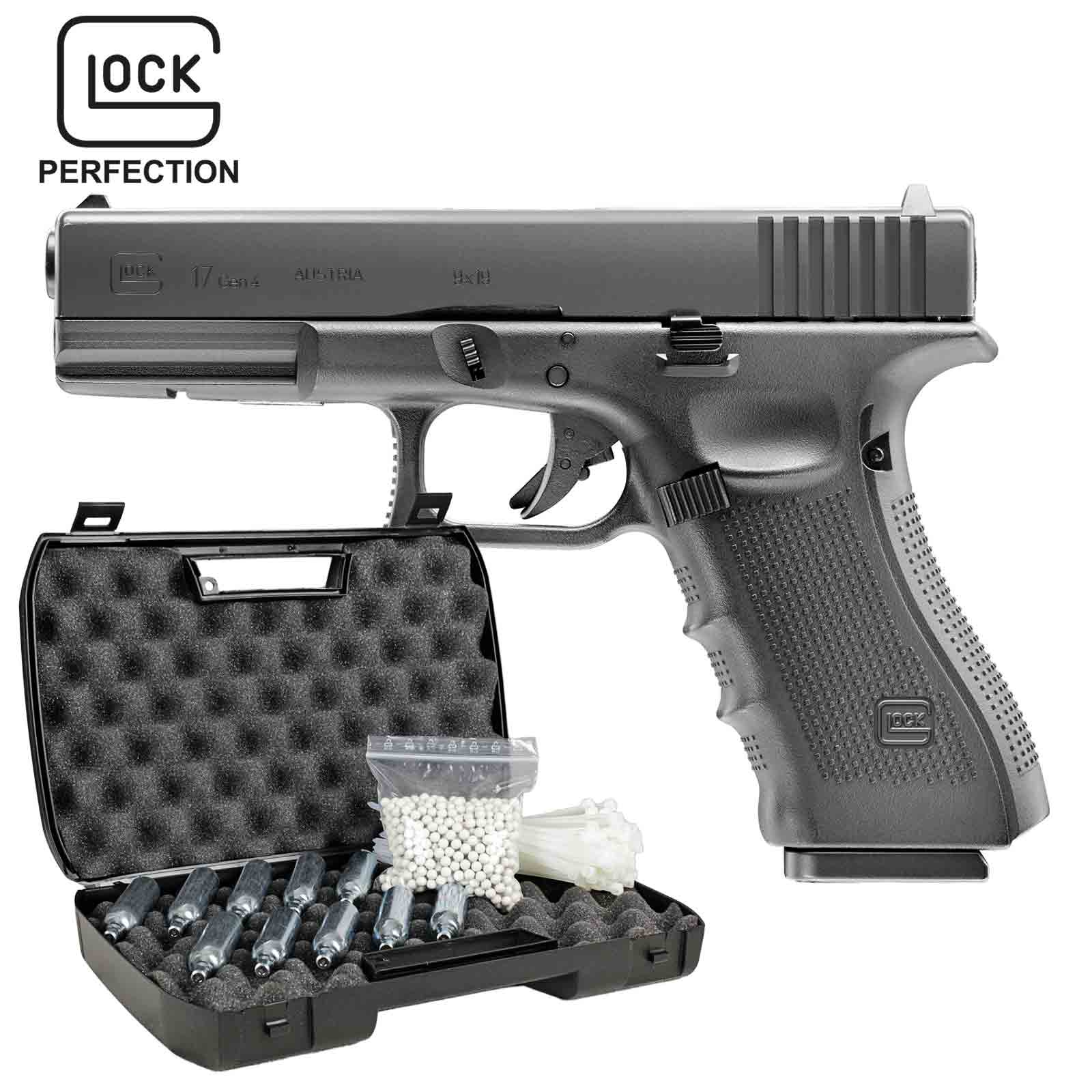 Komplettset Glock 17 GEN4 Softair-Co2-Pistole Kaliber 6 mm BB 16 Schu