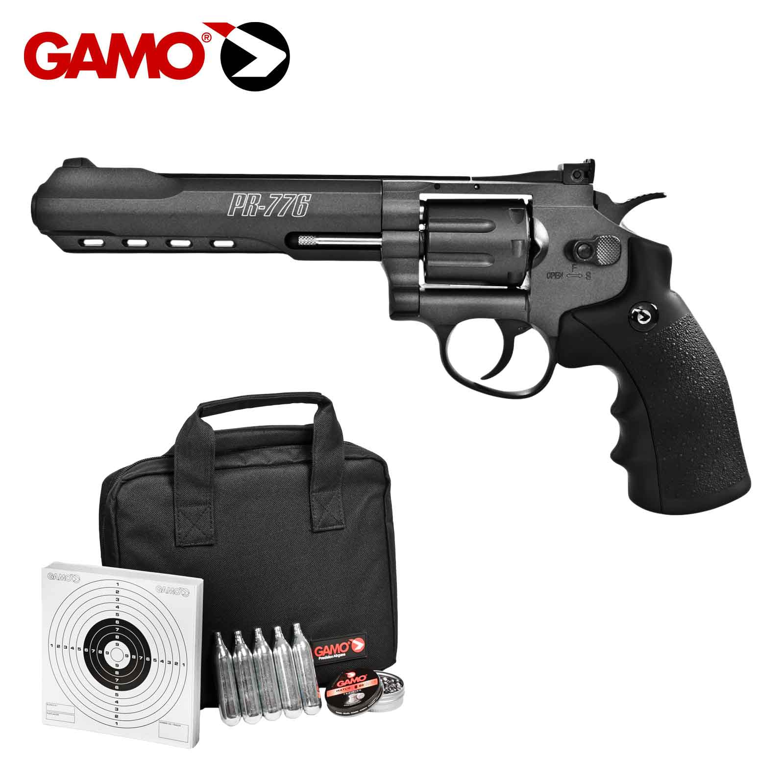SET Gamo Co2-Revolver PR-776 4,5 mm Diabolo (P18) + Tasche + Co2-Kaps