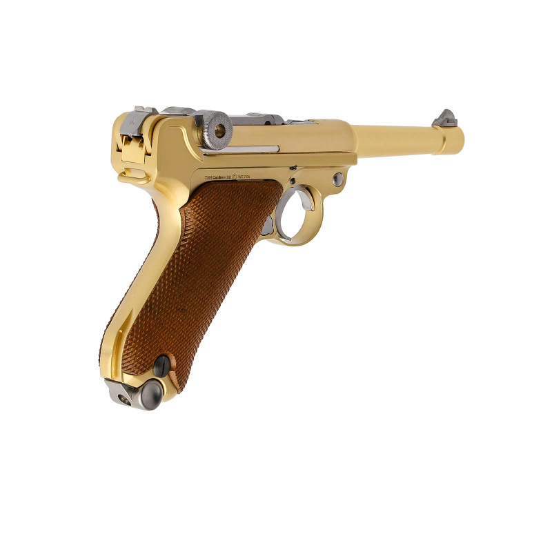WE P08 Vollmetall Softair-Pistole Gold Kaliber 6 mm BB Gas Blowback
