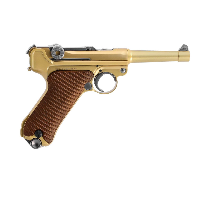 Komplettset WE P08 Vollmetall Softair-Pistole Gold Kaliber 6 mm BB Ga