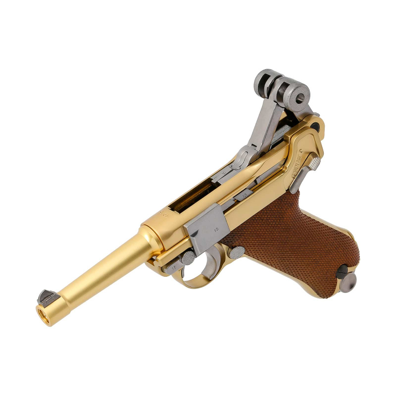 Komplettset WE P08 Vollmetall Softair-Pistole Gold Kaliber 6 mm BB Ga