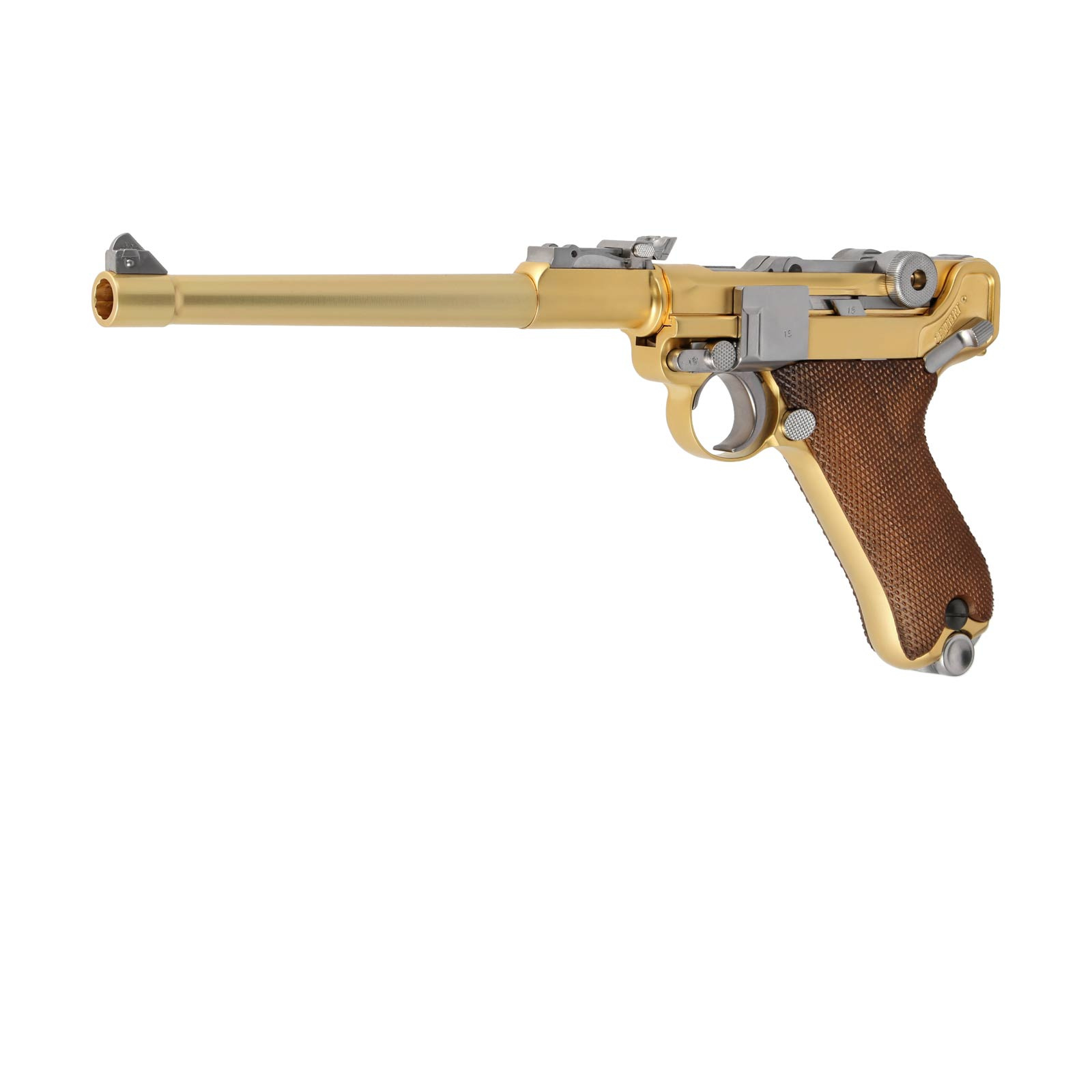 WE P08 Vollmetall Softair-Pistole Gold 8 Zoll Lauf Kaliber 6 mm BB Ga