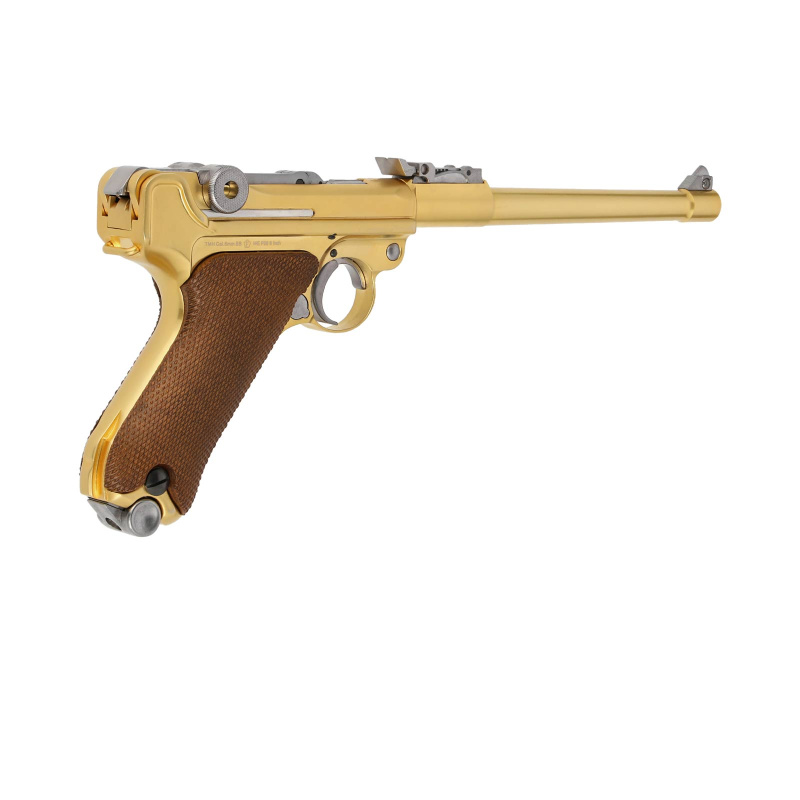 WE P08 Vollmetall Softair-Pistole Gold 8 Zoll Lauf Kaliber 6 mm BB Ga