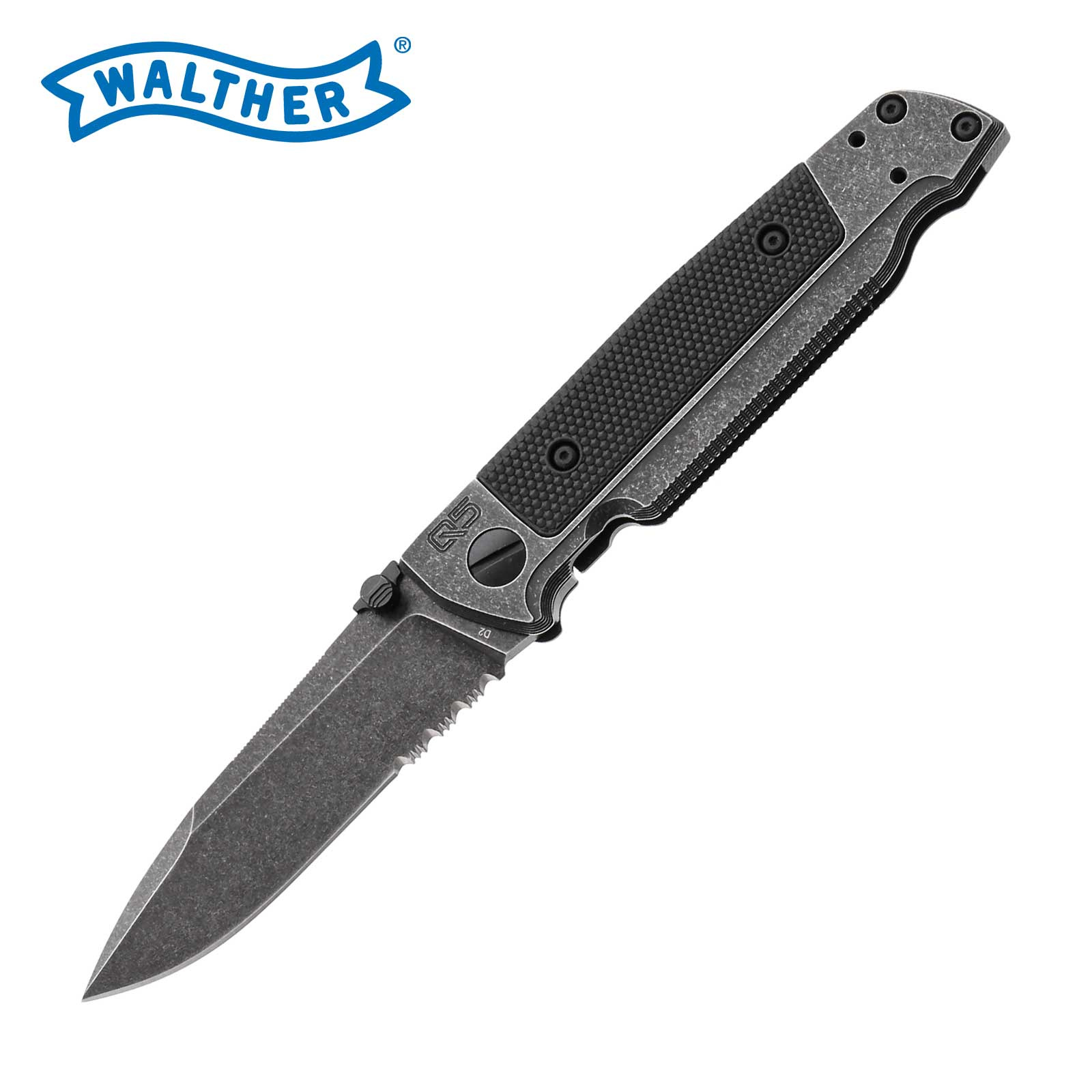 Walther Q5 Steel Frame Folder Blackwash Serrated - Einhandmesser (P18