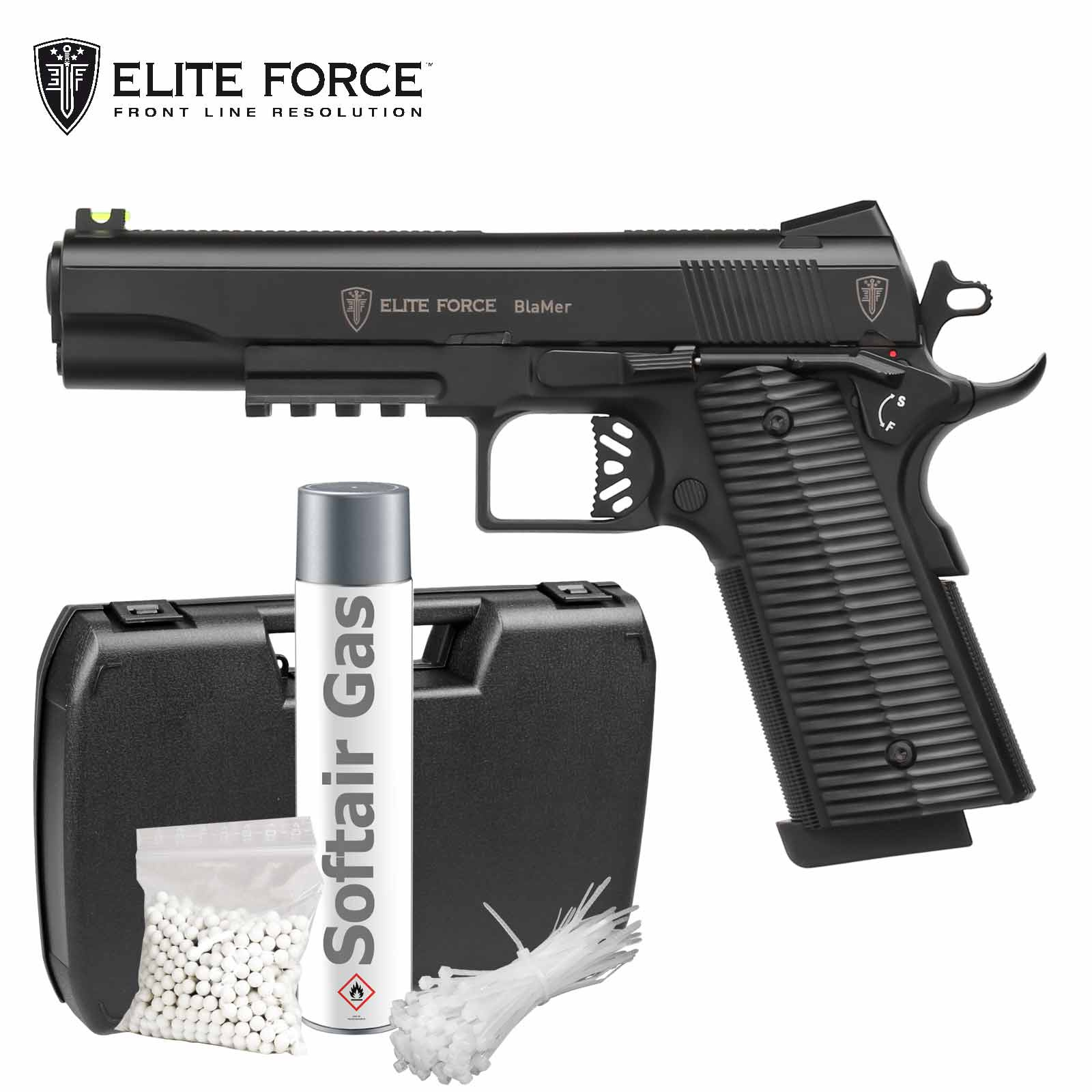Komplettset Elite Force BlaMer Softair-Pistole Kaliber 6 mm BB Gas Bl