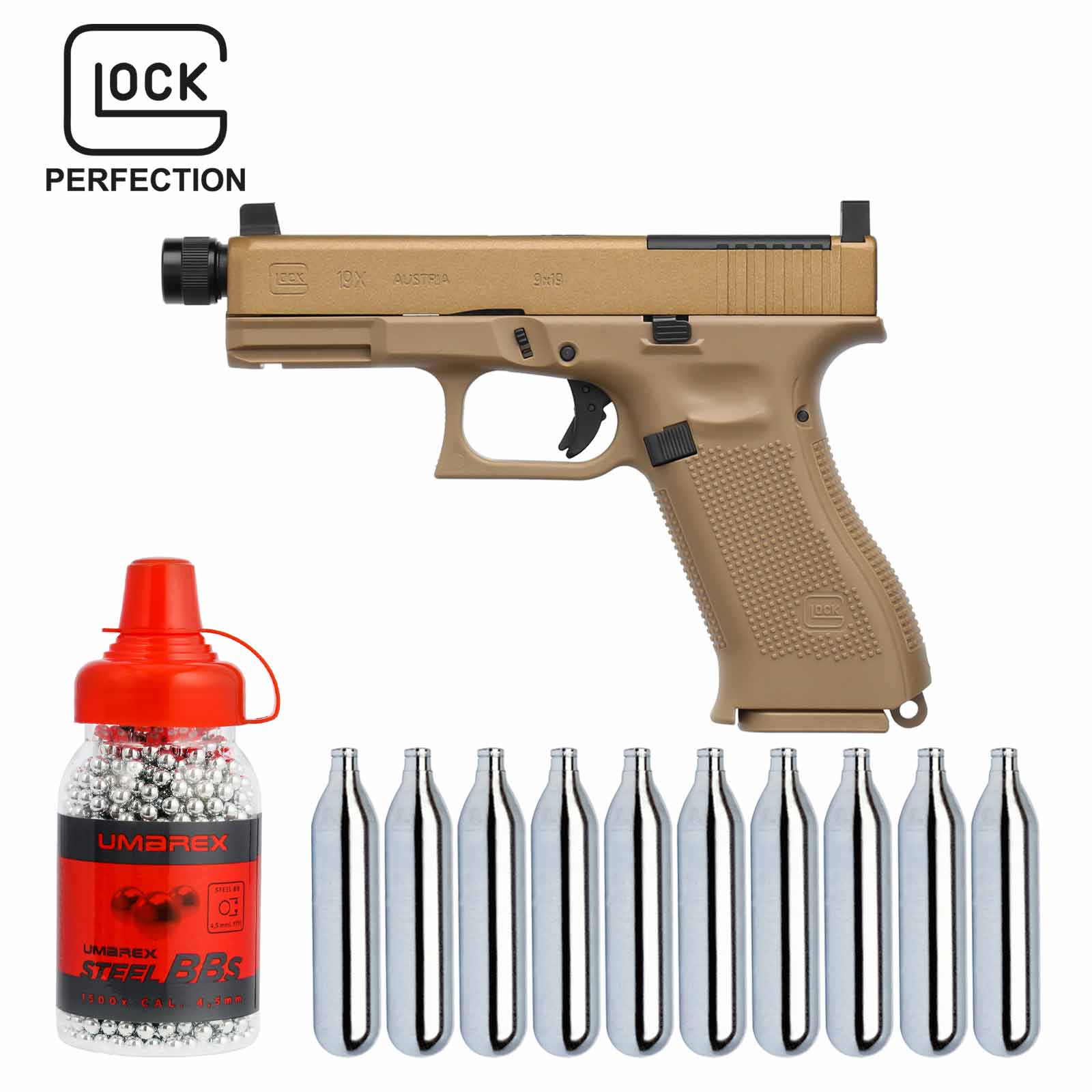 SET Umarex Glock 19X MOS Co2-Pistole Coyote Kaliber 4,5 mm Stahl BB